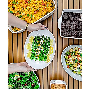 Mora Ceramic Large Serving Bowls- Set of 2 Oval Platters for Entertaining. Modern Kitchen Dishes for Dinner, Fruit, Salad, Turkey, etc. Oven, Dishwasher Safe, 55/35 oz, 13.5" / 11.8" - Earl Grey