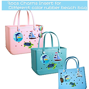 Lovyit Charm Accessories for Bogg Bag - Rubber Beach Bag Accessories Charm Insert, 3pcs Flowers Dolphin Beach Totes Charm Decoration Insert for Simply Southern Beach Totes Bag (3pcs, Dophlin+Sail)