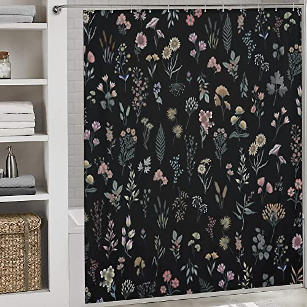 Ohocut Boho Shower Curtain Shower Curtains for Bathroom Black Shower Curtain Cute Floral Shower Curtains Waterproof Polyester Fabric Shower Curtain 72x72 Inch