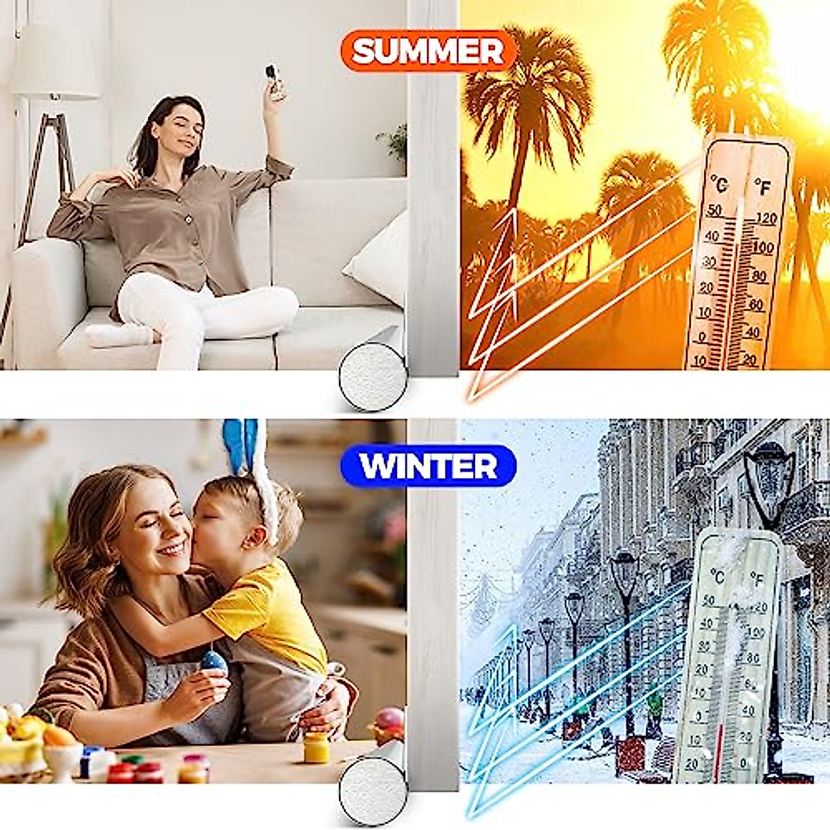 Holikme Door Draft Stopper Weather Stripping, Door Sweep,Adjustable Under Door Draft Blocker, Insulator, Suitable for Interior／Exterior Doors, 36” Length (White)