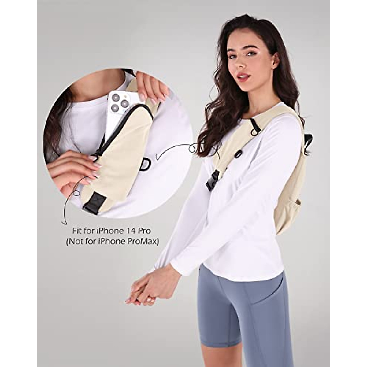 ODODOS Crossbody Sling Bag with Adjustable Straps Small Backpack Lightweight Daypack for Casual Hiking Outdoor Travel, Ivory