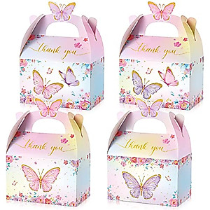 Nezyo Butterfly Party Favor Treat Boxes, Pink and Purple Butterfly Floral Goodie Gable Candy Box Paper Gift Box for Birthday Party Supplies Baby Shower Wedding Party (24), Gold