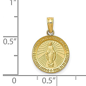 IceCarats 14K Yellow Gold Our Lady of Miraculous Medal Blessed Virgin Mary Necklace Charm Pendant 20mm x 13mm Only