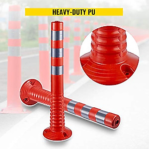 VEVOR Traffic Delineator, 6 PCS Posts Channelizer Cone, Delineator Post Kit 30” in Height, PU Traffic Post, Orange Safety Cones, Portable Spring Posts with Base, Barrier Cones with Reflective Bands