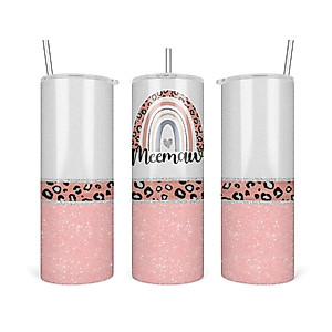 Leopard Meemaw Tumbler - Meemaw Rainbow Tumbler - Mothers Day Gifts Meemaw - Leopard Rainbow Meemaw Travel Cup - Tumbler With Straw And Lid - 20 Oz - Insulated Stainless Steel