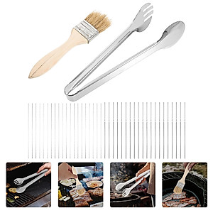 YARNOW 2 Sets Barbecue Tool Set Grill Brush Grilling Tools Grill Cooking Kit Grill Spatula for Outdoor Grill Basting Brush Food Tongs Stainless Steel Cooking Utensils Multifunction