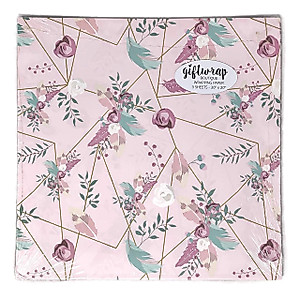 Stesha Party Pink Floral Wrapping Paper All Occasion - Folded Flat 30 x 20 Inch (3 Sheets)