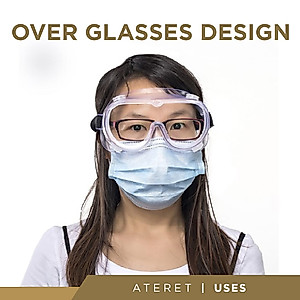 ATERET 1 Pack Safety Goggles, Lightweight Adjustable Clear Lens Eyewear, Chemical Splash Safety Glasses