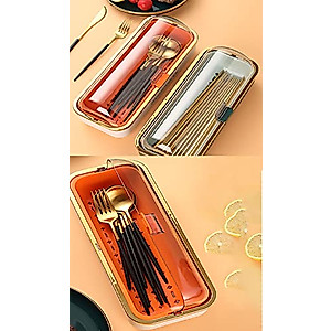Flatware Tray Kitchen Drawer Organizer With Lid And Drainer,Plastic Tray with Lid Kitchen Cutlery and Utensil Drawer Organizer,Dust-Proof Utensil Countertop Storage Container With Drainer(Orange)