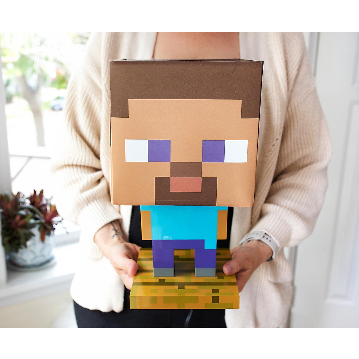 Minecraft Steve Figural 13-Inch LED Desk Lamp | Mood Light For Nightstand Table, Shelf