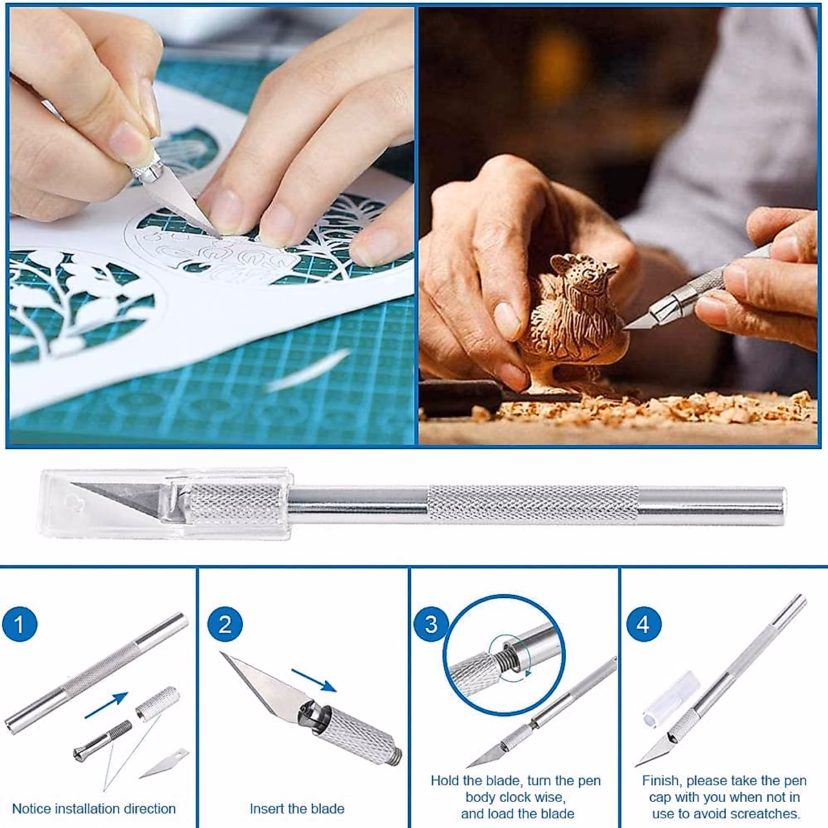 MMOBIEL 19 Pcs Vinyl A5 Cutting Mat Stainless Steel Craft Tool Set Including Scrapers, Professional Scalpel Knife, Spatula Spudgers, Ruler Tweezer and Scissors