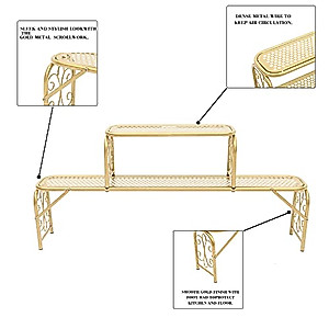 JEROAL Over Sink Organizer Shelf, 2 Tier Metal Kitchen Corner Rack, Bathroom Vanity Countertop Storage, Space Save Balcony Window Plant Shelf Riser with Scrollwork Design, Gold