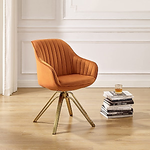 Art Leon Mid Century Modern Swivel Accent Chair, Desk Chair No Wheels, Fabric Upholstered Armchair with Gold Legs, Chair for Bedroom, Cinnamon