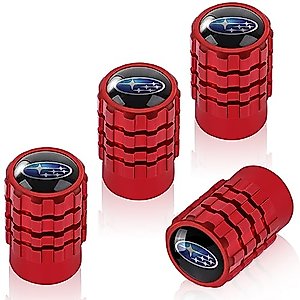 Car Tire Stem Valve Caps Air Cover Exterior Accessory Dust Cover Red Metal Tyre Valve Stem Cap Accessories for Subaru Forester Inland Impreza Legacy Crosstrek Ascent BRZ WRX Series