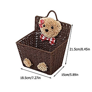 DOITOOL Woven Storage Baskets Storage Basket Willow Basket Rustic Hanging Woven Storage Bin Desktop Sundries Makeup Basket with Lid Handle Multifunctional Wicker Organizer Brown Woven Storage Basket