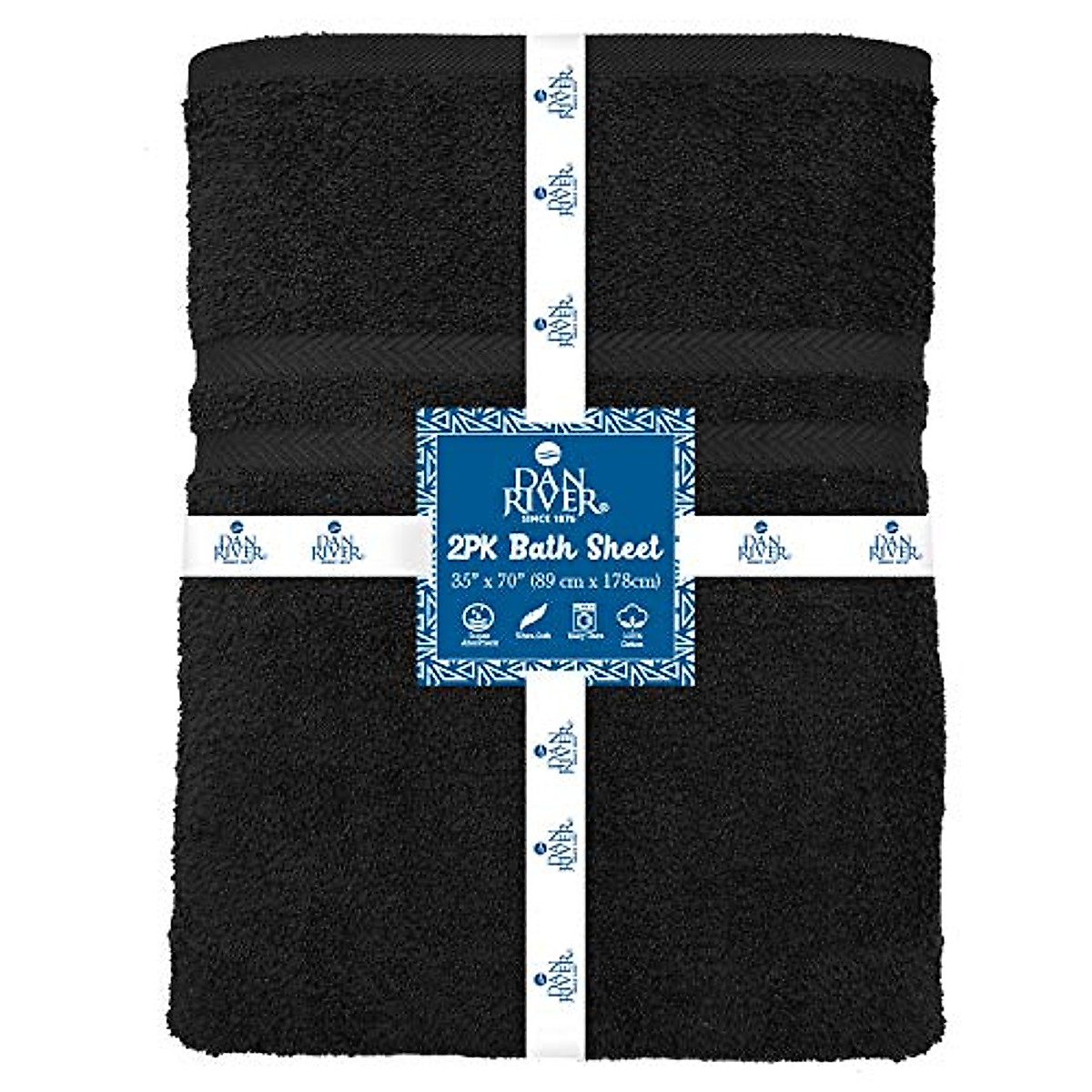 DAN RIVER Bath Sheets Set of 2 – 550 GSM Ultra Super Soft & Highly Absorbent Sheets – 100% Cotton Jumbo Large Bath Towels for Bathroom, Home, Hotel, Spa, Beach, Pool, Gym – 35”x70” in Black