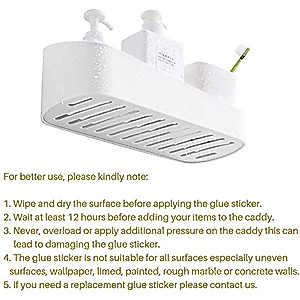 SUNFICON Shower Caddy Adhesive Bathroom Shelf Organizer Wall Mounted Storage Rack No Drilling Shower Shelf Bath Essentials Shampoo Spice Holder 2 Clear Adhesives for Shower Room Bathroom Kitchen White
