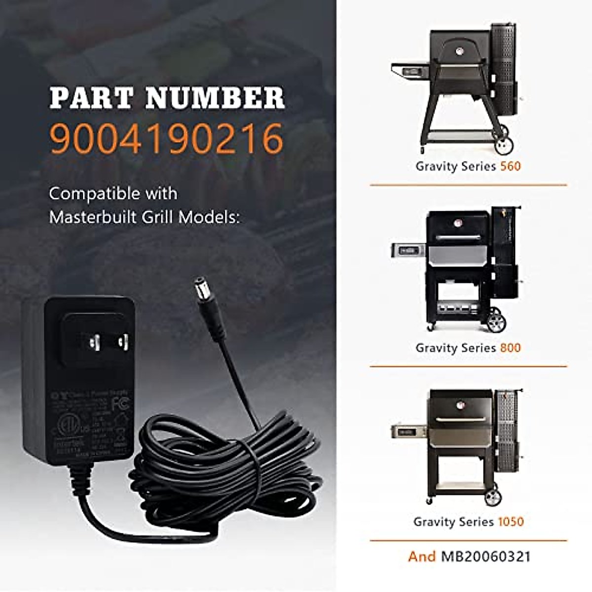 Replacement Part 9004190216 for Masterbuilt Power Adapter, Compatible With Masterbuilt Gravity Series 560/800/1050 XL Grills & Smokers