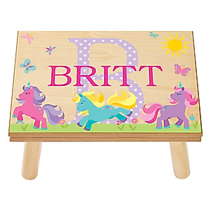 Let’s Make Memories Personalized My Own Name Step Stool - Children’s Step Stool - Sturdy Wood – Non-Toxic Paint, Sealer - Unicorn Design - Natural - 14’Wx9.25”Lx8.75”H - Ages 3+