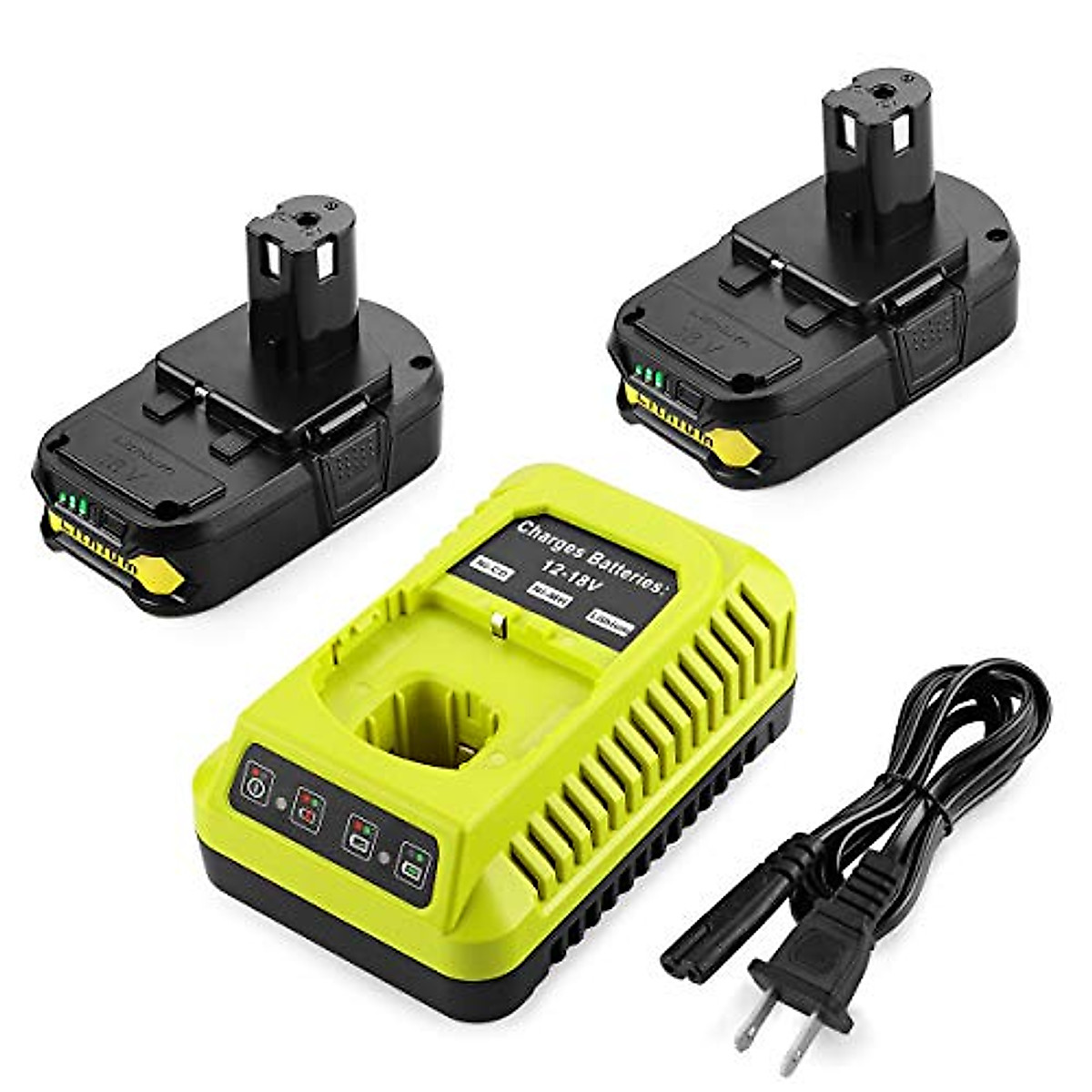 Energup 2Pack P102 Replacement Ryobi Battery 18V Lithium + Ryobi Charger for Ryobi 18v Lithium Battery 18V ONE + P108 P107 P104 P105 P102 P103 Tools Charger with 260051002 P117 P118 P113 BCL1418