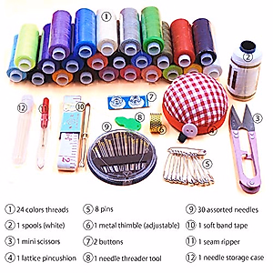 TINTON LIFE 2 Layers Sewing Kits with Vintage Box Sewing Accessories Supplies Kits for Adults Kids Beginner Travel Sewing Basket Metal Handle Pink