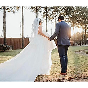 Ursumy Wedding Lace Veil Short Sparkle Waist Veils 2 Tier Soft Tulle Bridal Veils with Comb (White)