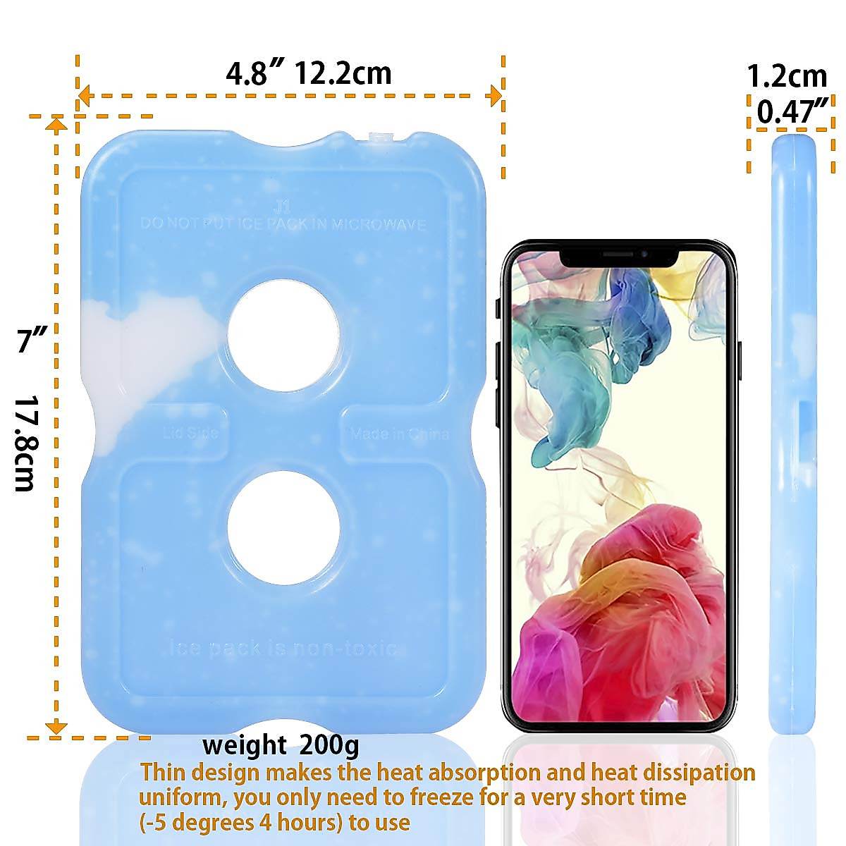 REV. LANG Cold Ice Pack Brick Reusable Long Lasting Cool Slim Thin Freezer Pack Cooler for Lunch Boxes Bag(200g,Set of 5)