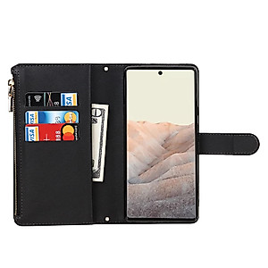 Jaorty for Google Pixel 6 Phone Case Wallet for Women Men with Crossbody Strap Lanyard,Pixel 6 Wallet Case with Card Holer,Zipper Pocket PU Leather Phone Case for Pixel 6, 6.4 Inch, Black