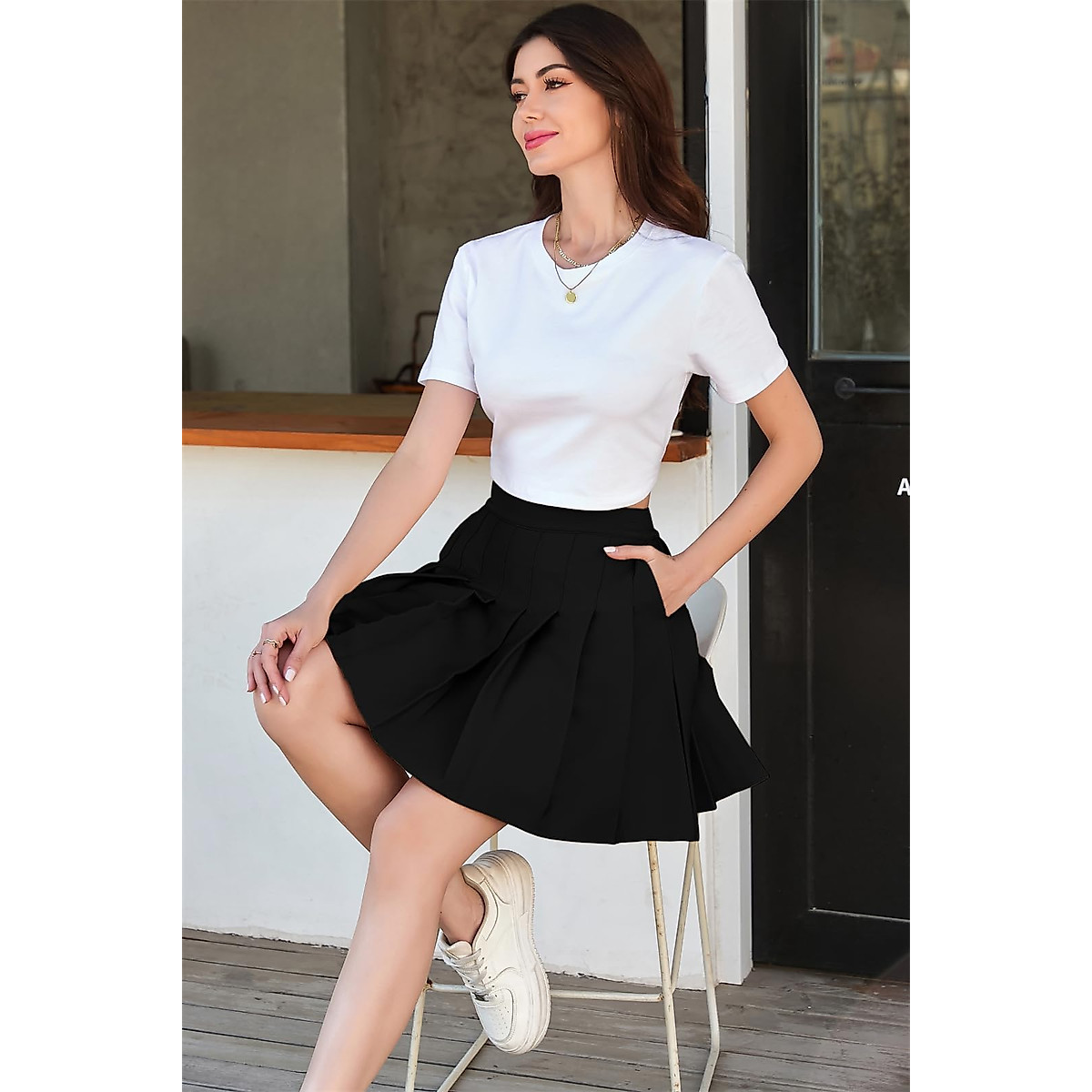 SANGTREE Toddler Little & Big Girls' Short Teen Kid Child Pleated School Uniform Casual Cosplay Skirt, Black, 8-9 Years= Tag 140