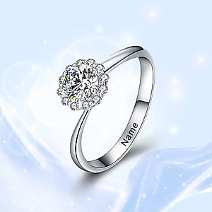 ELFRONT Personalized Moissanite Engagement Ring for Women Wedding Ring with Engraved Name Gold Anniversary Ring Band (Silver, 14K Solid Gold)