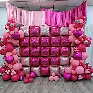 Orgnafey Dark Magenta Hot Pink Mylar Double Sided Flat Square Foil Balloons Wall Tunnel Balloon Arch Garland Kit Backdrop For Anniversary Wedding Girl Baby Shower Birthday Party Decorations Supply