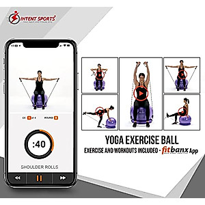 INTENT SPORTS Yoga Ball Chair – Stability Ball with Inflatable Stability Base & Resistance Bands, Fitness Ball for Home Gym, Office, Improves Back Pain, Core, Posture & Balance (65 cm) (Gray)