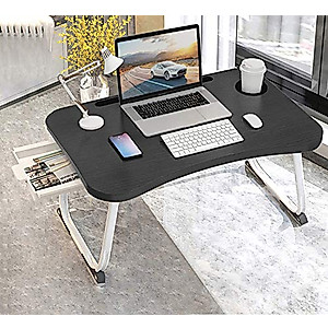 XXL Laptop Table,Portable Lap Table with Beverage Holder and Storage Drawer,Standing Floor Table Adult Work,Folding Laptop Tray for Student Study Writing Eating on Bed Couch Office(27.5”x18.9”x11”)
