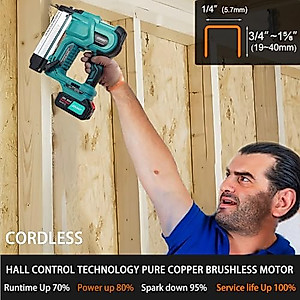 Cordless Brad Nailer w/2-Max Batteries & Charger, 2" Length Nails -18GA 1/4" Narrow Crown Staples, Nail Gun Battery Powered, Staple Gun with 2240pcs Staples & Nails(Jovant)