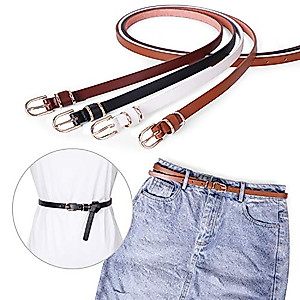 SANSTHS Set of 4 Womens Thin Belts Skinny Leather Belt with Gold Alloy Buckle (Black Brown Coffee White, S) ?-