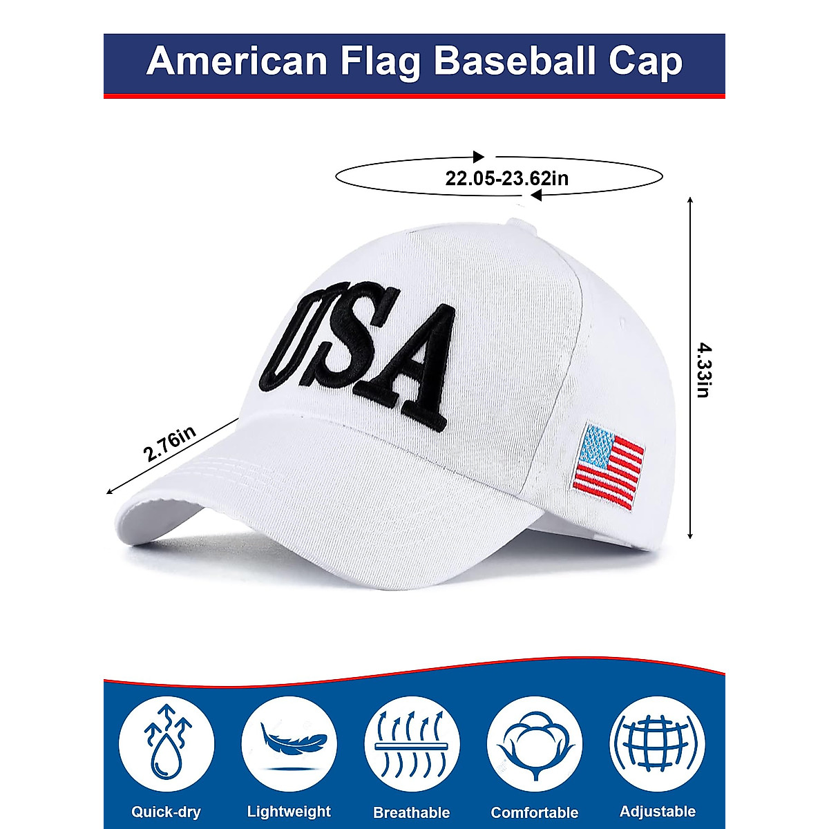 ROLVNHTV 4 Pieces USA Hats for Men American Flag Cap Adjustable Embroidered Patriotic Black Baseball Hat Trucker Hat for Men Women