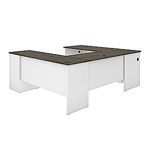 Bestar Norma U or L-Shaped Desk, 71W, Walnut Grey & White