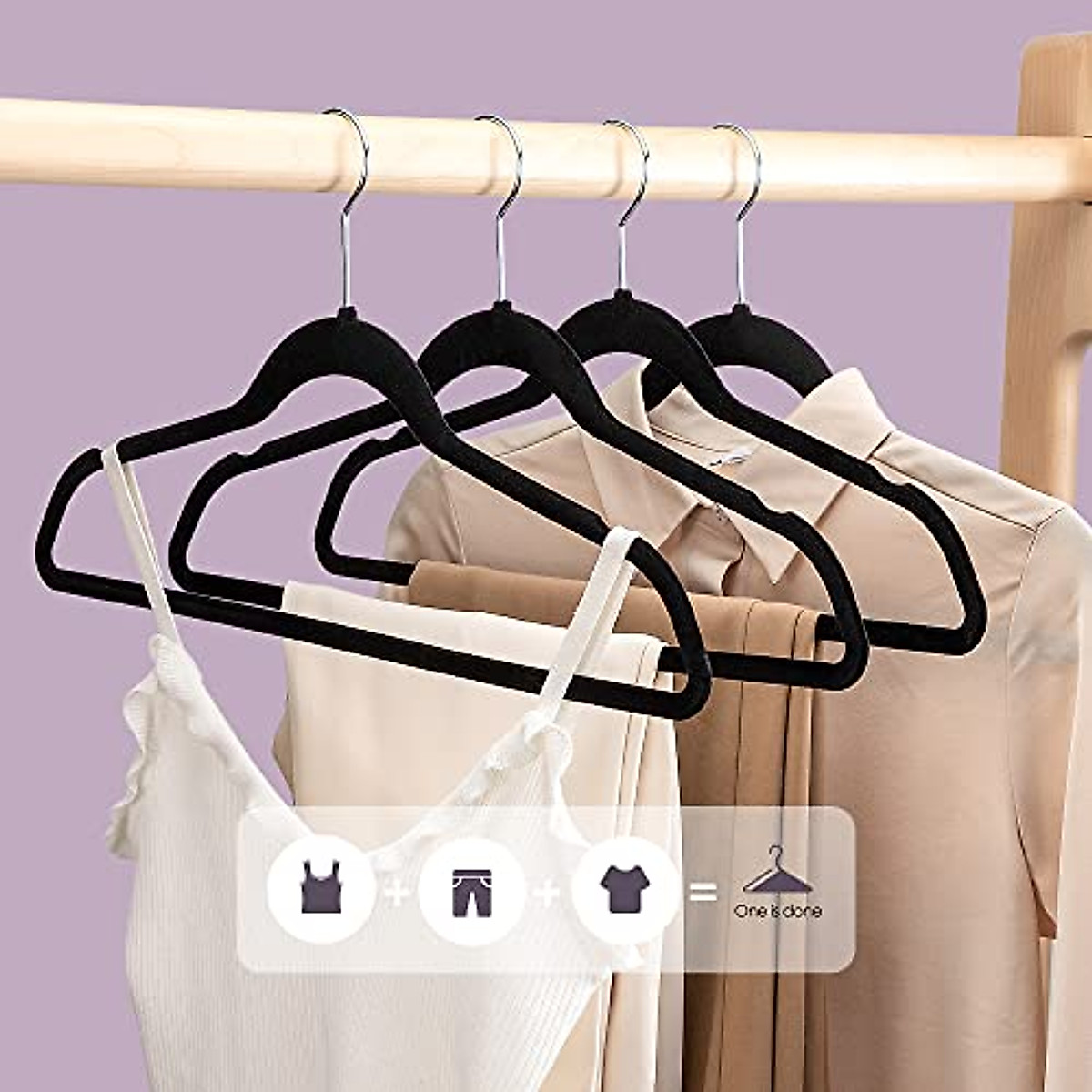 HOUSE DAY Premium Velvet Hangers 30 Pack, Non Slip Felt Hangers Black, Space Saving Clothes Hangers, Heavy Duty Coat Hangers, Slim Flocked Hangers, Suit Hanger for Adult