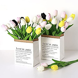 SOJIRUSPA White Tulips Artificial Flowers 20 Pcs Fake Faux Tulips PU Real Touch Tulips Fake Flowers for Home Office Wedding Decor Arrangement Bouquet Faux Flowers for Decoration
