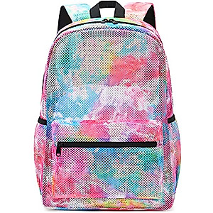 LEDAOU Mesh Backpack for Kids Girls Semi-Transparent Mesh School Backpack Bookbag Lightweight Casual Daypacks for Beach Gym Travel (Tie Dye Orange)