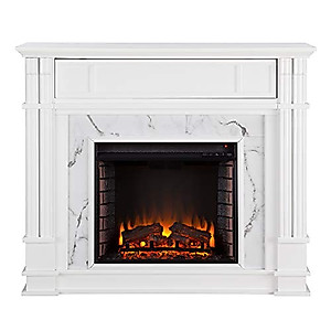 SEI FURNITURE Highgate Faux Cararra Marble Electric Media fireplace, White.