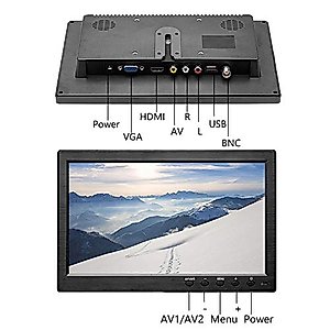 Hikity 10 Inch Small HDMI Monitor Portable CCTV Monitors 1280x600 with BNC, AVI, VGA, HDMI Input Cable, Remote Control, Built-in Speakers, for PC, CCTV, Security Camera, Raspberry Pi, X-Box