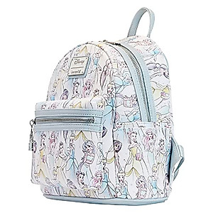 Loungefly Disney Princesses Sketch Pastel Colors All Over Print Womens Double Strap Shoulder Bag Purse