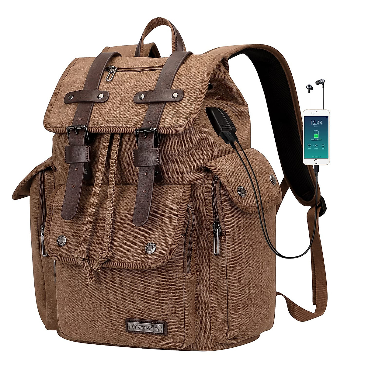 WITZMAN Canvas Backpack for Men & Women Vintage Rucksack Backpack High Capacity Bookbag for School (A8004 Brown)