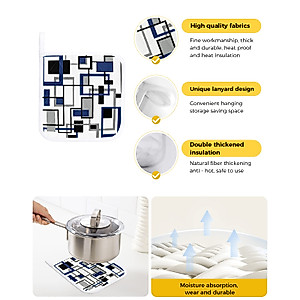 3 Pack Pot Holders for Kitchen,Nordic Royal Blue Checker Stripe Heat Proof Potholder Hot Pads Trivet,Modern Abstract Geometric Washable Coaster Potholders for Cooking Baking Grilling