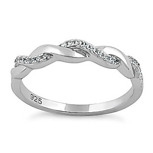 Sterling Silver 925 Twisted Ring With CZ stones, Braided Ring, Elegant Infinity Women Ring (8)