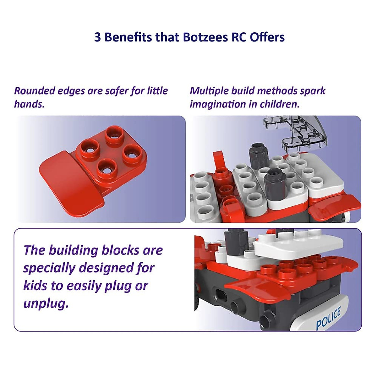 BOTZEES Toy Car Model Building Kit Racing Cars 8-in-1 STEM Car Police Toy Car for Kids and Car Fans (60 Pieces)