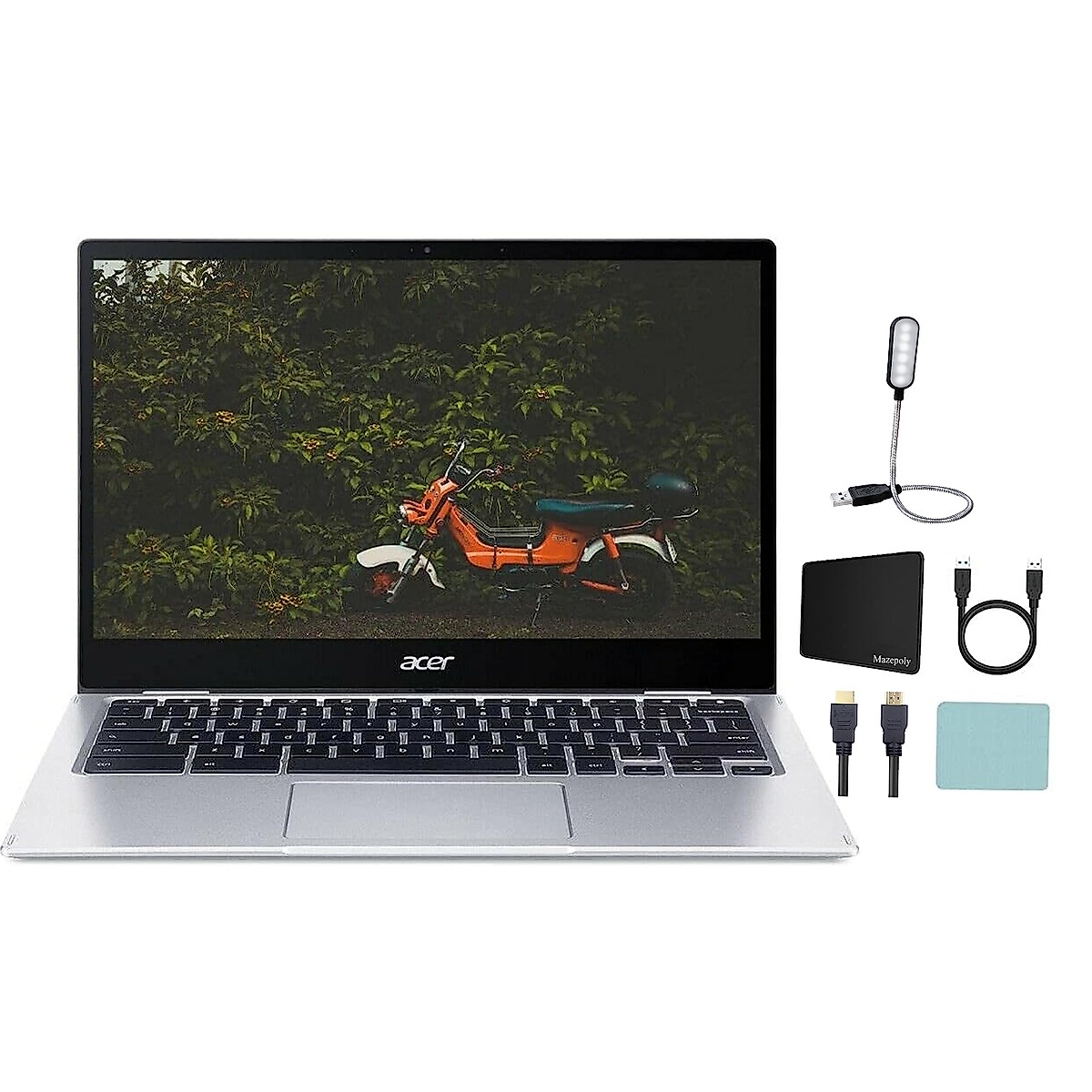 acer Spin 513 Chromebook, 13.3" FHD 2-in-1 IPS Multi-Touch Corning Gorilla Glass Display, Qualcomm Snapdragon 7c SC7180, 2.1GHz, 4GB RAM, 64GB eMMC, Chrome OS, Silver + Accessories