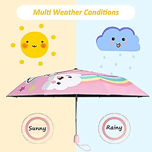 Hannstar Automatic Kids Umbrella, Folding Telescopic Toddler Umbrella for girls & boys, UV/Sun Protection - Strong and Portable - Compact, Durable, Lightweight Cute Kitty Brolly