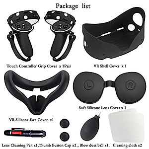 VR Front Face Silicone Protective Shell, Silicone Interfacial Cover, Touch Controller Grips Strap Cover Combination,Lens Cleaning Cloths and so on kit 7-in-1 for Oculus Quest 2 Accessories (Black)